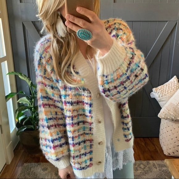 Shop_Fig | Sweaters | New Confetti Yarn Knit Cardigan Sweater Button ...